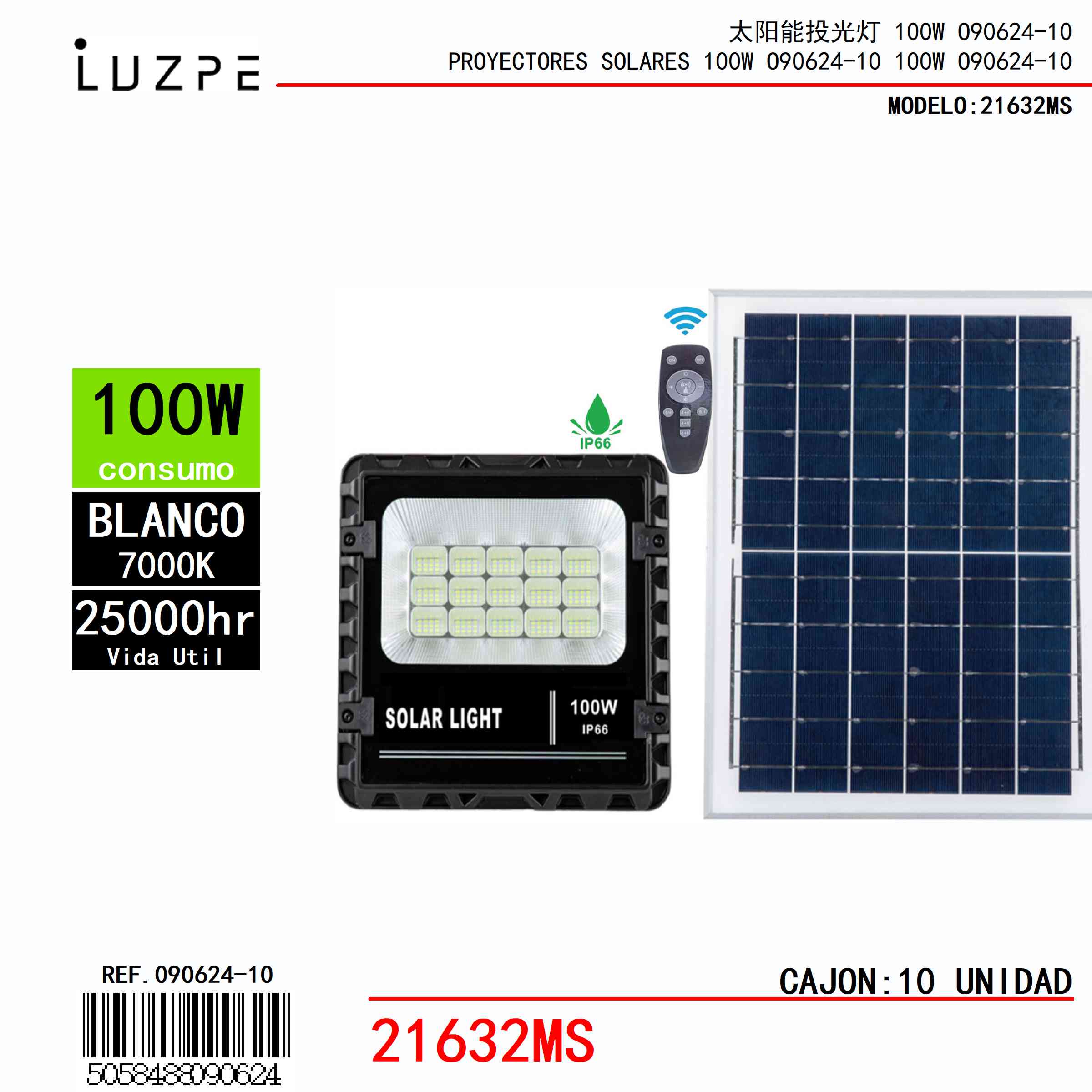 Panel Solar de 100W Blanco - Luzpe